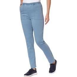 Damen Schlupfjeans mit schr&auml;gen Taschen blue-bleached, Gr&ouml;&szlig;e 48