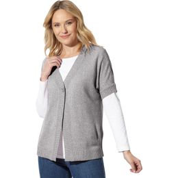 Damen Strickjacke mit Fledermaus-&Auml;rmeln steingrau-ecru-meliert, Gr&ouml;&szlig;e 36/38