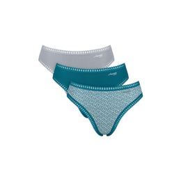 Slip Sloggi "Slip GO Crush High leg C3P 3er Pack", Damen, Gr. M, bunt (blau, grau), Obermaterial: 95% Baumwolle CO. 5% Elasthan EL., Unterhosen Slip