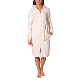 Damenbademantel AQUARTI "Bademantel Aquarti Damen Bademantel mit Rei&szlig;verschluss Lang" Gr. XXL, beige (ecru), XXL, Obermaterial: 40% Baumwolle CO. 40% Viskose CV. 20% Polyester PES., Hausm&auml;ntel
