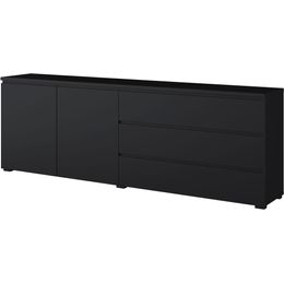 Sideboard OTTO HOME "Modo, Breite 200 cm, moderne grifflose Kommode 2T&uuml;ren/3 SK", schwarz, schwarz, B:200cm H:68cm T:34,5cm, Holzwerkstoff, Melamin, Metall, Sideboards, Sideboard, Schubladenkommode mit viel Stauraum, Einlegeb&ouml;den verstellbar