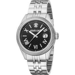 Quarzuhr Roberto Cavalli "Uomo Classico III", silber (silberfarben, schwarz), Armbanduhren, Herren, Quarzuhr, Armbanduhr, Herrenuhr, Edelstahlarmband, analog, Tag