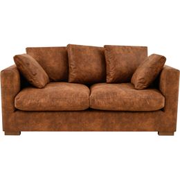 2-Sitzer Home Affaire "Coray", braun (cognac), B:175cm H:80cm T:113cm, 100% PES, Sofas, extra weich und kuschelig, F&uuml;llung mit Federn und Daunen