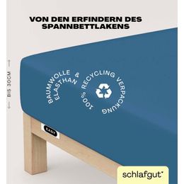 Spannbettlaken Schlafgut "EASY JERSEY ELASTHAN Bettlaken, 170 g/m&sup2;, 95% Baumwolle, 5% Elasthan", blau (blau mid), 1 Stk., Jersey, 140-160x200-220 30cm, Jersey, Obermaterial: 95% Baumwolle, 5% Elasthan, Bettlaken, Spannbettlaken, Spannbettlaken bis 30 cm H&ouml;he, b&uuml;gelfrei, pflegeleicht, perfekter Sitz