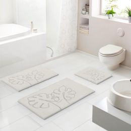 Badematte Grund "Levana", beige (natur), H:20mm, Polyacryl, Badematten, Badematte, Stilvolles Blattmotiv, 5 Jahre Garantie