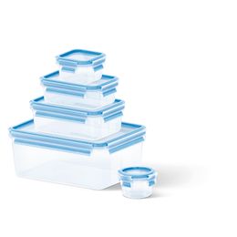 Frischhaltedose Emsa "Clip & Close", blau (transparent, blau), Kunststoff, Lebensmittelaufbewahrungsbeh&auml;lter, Frischhaltedose, (0,15+0,20+0,55+1,00+3,70L), Kunststoff, 100 % dicht, Frischedichtung