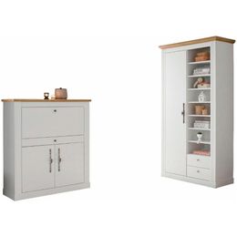 B&uuml;rom&ouml;bel-Set OTTO HOME "Westminster, wohnliches Home-Office, B&uuml;ro in zwei Farben verf&uuml;gbar", pinie wei&szlig;, Holzwerkstoff, Arbeitsm&ouml;bel-Sets, B&uuml;rom&ouml;bel-Set, enth&auml;lt Sekret&auml;r und Stauraumschrank im Landhausstil, mit Kabelkanal