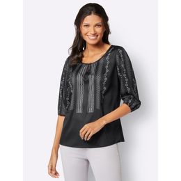 Schlupfbluse Classic Basics, Damen, Gr. 54, schwarz (schwarz, steingrau, bedruckt), 100% Polyester, bedruckt, gebl&uuml;mt, gemustert, mehrfarbig, Rundhals, Blusen Schlupfbluse