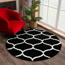 Hochflor-Teppich Sanat "Madrid", schwarz, H:30mm &Oslash;:150cm, Kunstfaser, Teppiche, Wohnzimmer, Langflor, Shaggy Teppich