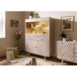 Highboard Akazie 120x42x160 wei&szlig; lackiert MOSAYK #215