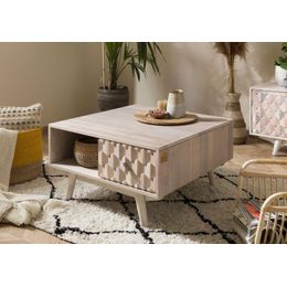 Couchtisch Akazie 70x70x40 wei&szlig; lackiert MOSAYK #217