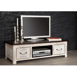 TV-Board Mango / Akazie 135x60x40 wei&szlig; gewachst CASTLE-ANTIK #237
