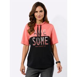 Sweatshirt Inspirationen, Damen, Gr. 42, koralle, schwarz, 50% Modal, 44% Polyester, 6% Elasthan, gemustert, mehrfarbig, Sweatshirts Sweatshirt