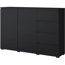 Highboard OTTO HOME "Modo, Breite 150 cm, moderne grifflose Kommode 2T&uuml;ren/4 SK", schwarz, schwarz, B:150cm H:100cm T:34,5cm, Holzwerkstoff, Melamin, Metall, Sideboards, Highboard, Schubladenkommode mit viel Stauraum, Einlegeb&ouml;den verstellbar