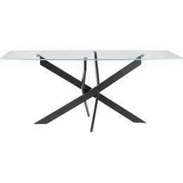 Esstisch OTTO HOME "Kairi", schwarz (schwarz, glas), B:180cm H:76cm T:80cm, Tische, Esstisch, Glastischplatte, pulverbeschichtetem Metallgestell, zwei Tischbreiten