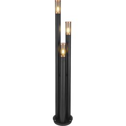 Au&szlig;en-Stehlampe Globo LIGHTING "BOSTON", schwarz, H:170cm &Oslash;:28cm, Leuchten, Au&szlig;enleuchte Edelstahl/Kupfer, 3 Zylinder, IP44, E27