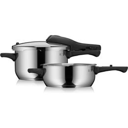 Schnellkochtopf WMF "Perfect One Pot, Dampfkochtopf Induktion 4,5l + 3l, gro&szlig;es Kochsignal", silber (silberfarben), &Oslash;:22cm, T&ouml;pfe, Schnellkochtopf, Abnehmbarer Deckelgriff, f&uuml;r alle Herdarten geeignet, 2 Kochstufen