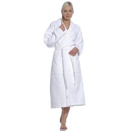 Bademantel Vossen "Feeling-L, ideal f&uuml;r Sauna & Spa, Hotelbademantel, Morgenmantel" Gr. S, wei&szlig;, L:116cm, Webvelours, Hausm&auml;ntel, Bademantel, mit hohem Kragen