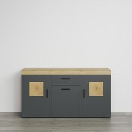 Sideboard Home Affaire "Ghent", eiche mit anthrazit, B:160cm H:86cm T:42cm, Sideboards, Sideboard, Sideboard mit 3 T&uuml;ren & 1 Schublade - (B/T/H) 160/42/86 cm