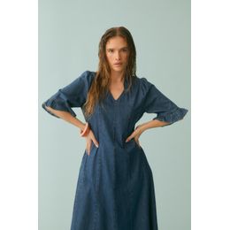Midikleid Culture "Kleid CUmaxy", Damen, Gr. M, N-Gr, blau (dunkelblau wash), Obermaterial: 90% Baumwolle CO. 10% Lyocell CLY., Kleider Midikleid