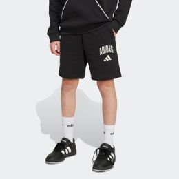 Shorts adidas Sportswear "SEASONALS ESSENTIALS COLLEGIATE TYPOGRAPHY KIDS", Jungen, Gr. 128, N-Gr, schwarz-wei&szlig; (schwarz, wei&szlig;,), Obermaterial: 70% Baumwolle, 30% Polyester, Hosen Shorts, f&uuml;r Kinder und Teens, sportlicher Stil, aus Baumwolle und Polyester