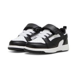 Sneaker Puma "REBOUND V6 LO AC+ INF", M&auml;dchen, Gr. 24, schwarz-wei&szlig; (Puma wei&szlig;, Puma schwarz), Synthetik, Schuhe Sneaker, mit Klettverschluss, weiche Einlegesohle, profilierte Gummilaufsohle