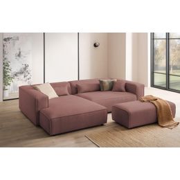 Ecksofa "PIARA XXL, L-Form, Schlaffunktion, Cord, Leinenoptik o. Strukturstoff", beige (puder), B:288cm H:66cm T:198cm, 100% Polyester, LeGer Home by Lena Gercke, Sofas, Ecksofa, Hocker stellbar zum Schlafsofa (Krokodilverbinder), tiefe Sitzfl&auml;che