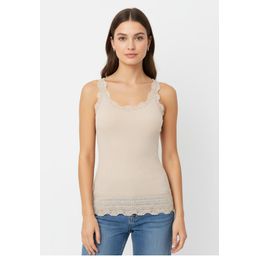 Spitzentop rosemunde "Benita Silk Top Camisole mit Seide", Damen, Gr. S, braun (cacao), Rippstrick, Obermaterial: 70% Seide, 30% Baumwolle, unifarben, schmal lang, Rundhals, Tops Spitzentop, Vintage-Spitze am Ausschnitt, feminin, Rundhalsausschnitt, Seidenmix