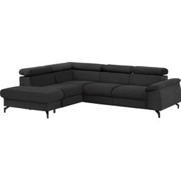 Ecksofa COTTA "Kitty L-Form, B: 249 cm", schwarz (charcoal), B:249cm H:72cm T:207cm, Microfaser (100% Polyester);Flachgewebe (100% Polyester), Sofas, Ecksofa, mit Kopfteilverstellung, optional Bettfunktion & Bettkasten