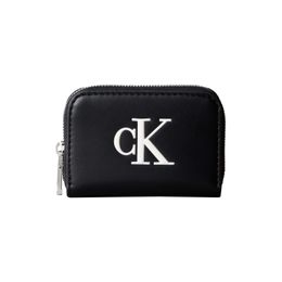 Geldb&ouml;rse Calvin Klein "BOLD CK MEDIUM ZIP AROUND", Damen, schwarz, wei&szlig;, Lederimitat, Kleinlederwaren, Mini Portemonnaie, Geldbeutel, Money Pocket mit CK-Logo