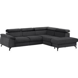 Ecksofa COTTA "Kitty L-Form, B: 249 cm", grau (dunkelgrau), B:249cm H:72cm T:207cm, Microfaser (100% Polyester);Flachgewebe (100% Polyester), Sofas, Ecksofa, mit Kopfteilverstellung, optional Bettfunktion & Bettkasten