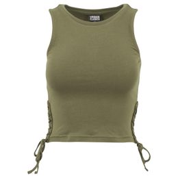Yoga & Relax Shirt Urban Classics "Urban Classics Damen Ladies Lace Up Cropped Top", Damen, Gr. L, olive, 95% Baumwolle, 5% Elasthan, unifarben, slim fit, Rundhals, Shirts