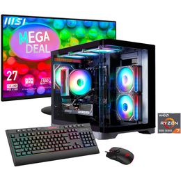 GAMEMAX Gaming-PC-Komplettsystem "MegaDeal HYPE-M BK 2830 AMD Ryzen 7 5700X 16GB 1TB SSD RTX 5060Ti", Energieeffizienz: D (A-G), schwarz, Microsoft Windows 11 Home (64 Bit), 16 GB RAM 1.000 GB SSD, Computer_Komplettsysteme, Windows 11 + MSI PRO MP272L LCD-Monitor, 68,6cm (27")