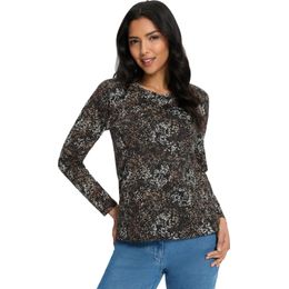 Damen Langarmshirt mit Print schwarz-beige-bedruckt, Gr&ouml;&szlig;e 54