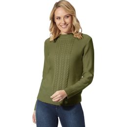 Damen Stehkragenpullover mit Zopfmuster oliv, Gr&ouml;&szlig;e 40