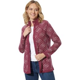 Damen Jacquardstrickjacke mit zweifarbigem Muster schwarz-ecru-gemustert, Gr&ouml;&szlig;e 40