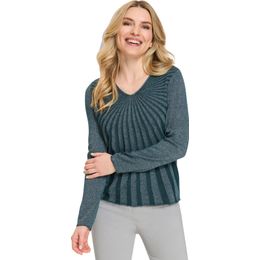 Damen V-Ausschnitt-Pullover mit Glanzgarn petrol-silberfarben, Gr&ouml;&szlig;e 44