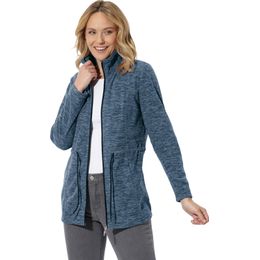Damen Fleecejacke in Longform dunkelblau-bleu-meliert, Gr&ouml;&szlig;e 40