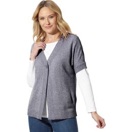 Damen Strickjacke mit Fledermaus-&Auml;rmeln marine-ecru-meliert, Gr&ouml;&szlig;e 52/54