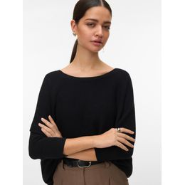 V&eacute;ro Moda Strickpullover VERO MODA "VMNEW NORA 3/4 BOATNECK PULLOVER NOOS", Damen, Gr. S, schwarz, Strick, Obermaterial: 100% Baumwolle, unifarben, regular fit normal, U-Boot-Ausschnitt, Pullover Strickpullover