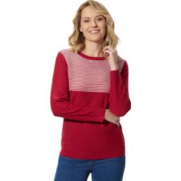Damen Langarm-Pullover mit Ringelmuster rot-ecru, Gr&ouml;&szlig;e 48