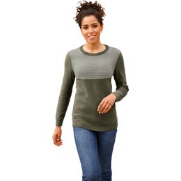 Damen Langarm-Pullover mit Ringelmuster khaki-ecru, Gr&ouml;&szlig;e 38