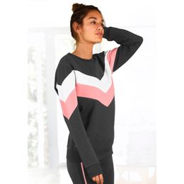 H.I.S. Sweatshirt H.I.S, Damen, Gr. 32/34, wei&szlig; (anthrazit, rosa, wei&szlig;), angeraute Sweatware, Obermaterial: 100% Baumwolle, bedruckt, mehrfarbig, unifarben mit Farbeinsatz, Basic, bequem h&uuml;ftlang, Rundhals, Rippb&uuml;ndchen, Sweatshirts Sweatshirt, im Coloblock-Design, Loungewear
