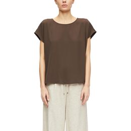 Kurzarmbluse comma, Damen, Gr. 40, braun, Web, Obermaterial: 97% Polyester, 3% Elasthan, unifarben, l&auml;ssig geschnitten h&uuml;ftbedeckend, Rundhals, abgesteppte Kante, Blusen, Sommerbluse - unifarben - mit Stretch