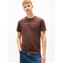 T-Shirt Tommy Jeans "TJM REGULAR LINEAR LOGO EXT", Jungen, Gr. M, braun (schwarz walnut), Single Jersey, Obermaterial: 100% Baumwolle, bestickt, unifarben, regular fit normal, Rundhals, abgesteppte Kante, Shirts T-Shirt, Rundhals, Regular Fit
