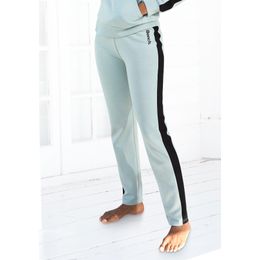 Loungehose BENCH. LOUNGEWEAR, Damen, Gr. 32/34, N-Gr, gr&uuml;n (mint, schwarz), Jersey, Obermaterial: 60% Baumwolle, 40% Polyester, bedruckt, unifarben mit Farbeinsatz, bequem lang, Hosen Loungehose, mit Seitenstreifen und geradem Bein, Home- und Loungewear Serie