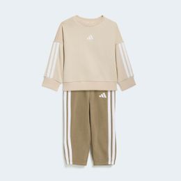 Trainingsanzug adidas Sportswear "ESSENTIALS KIDS", M&auml;dchen, Gr. 104, beige (crystal linen, wei&szlig;), Obermaterial: 70% Baumwolle, 30% Polyester, Sportanz&uuml;ge Trainingsanzug