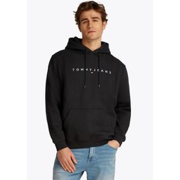Hoodie Tommy Jeans "TJM REGULAR LINEAR LOGO HOODIE EXT", Herren, Gr. L, schwarz, Sweatware, Obermaterial: 80% Baumwolle, 20% Polyester, regular fit h&uuml;ftlang, Rundhals, eingesetzt B&uuml;ndchen, Sweatshirts Hoodie, mit Logo-Stickerei