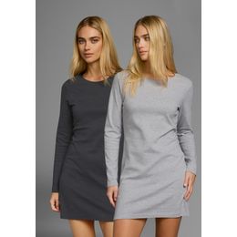 Jerseykleid Flashlights, Damen, Gr. 34, N-Gr, schwarz (schwarz, grau melange), Interlock, Obermaterial: 100% Baumwolle. Obermaterial 2: 90% Baumwolle, 10% Viskose. Obermaterial Melange: 90% Baumwolle, 10% Viskose, clean, unifarben, Basic, figurbetont Po-bedeckend, Kleider Jerseykleid, figurbetonter Schnitt, aus Interlock-Stoff, lang&auml;rmlig