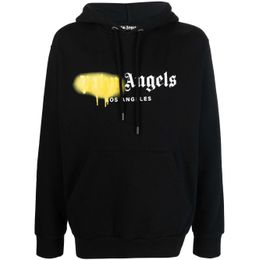 Palm Angels Los Angeles Gelbes Spray Logo-Druck Hoodie Schwarz